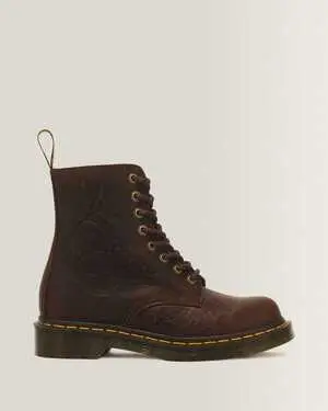 Dr. Martens 1460 Pascal Deboss Floral Eye Crazy Horse Leather Boots - Brown