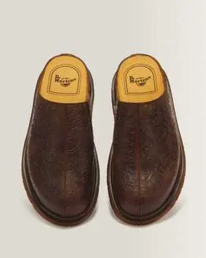 Dr. Martens San Floral Emboss Crazy Horse Leather Mules