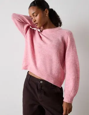 Whistles Wool Mix Curved Hem Knit - Pink