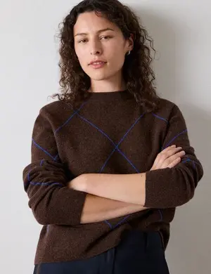 Whistles Wool Contrast Diamond Knit Jumper