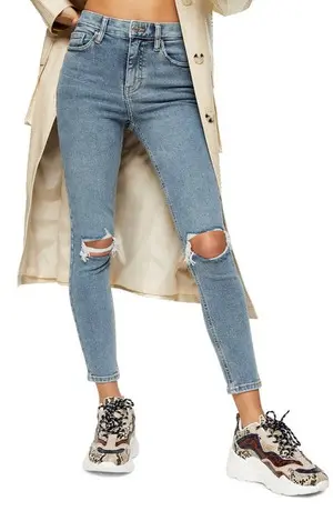Topshop Jamie Greencast Ripped Skinny Jeans - Blue