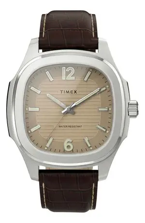 Timex® Marquis Croc-embossed Leather Strap Watch - Brown