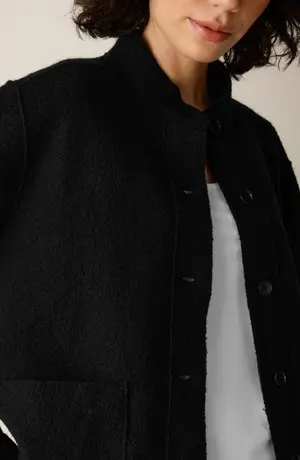 Eileen Fisher Stand Collar Wool Jacket - Black