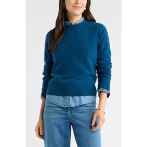 Caslon Wool & Cashmere Raglan Sweater Blue Poseidon