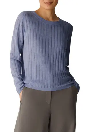 Eileen Fisher Ribbed Superfine Merino Wool Crewneck Sweater - Skylark