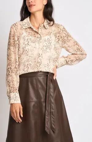 Halogen Hidden Placket Semisheer Chiffon Button-up Shirt - Afterglow