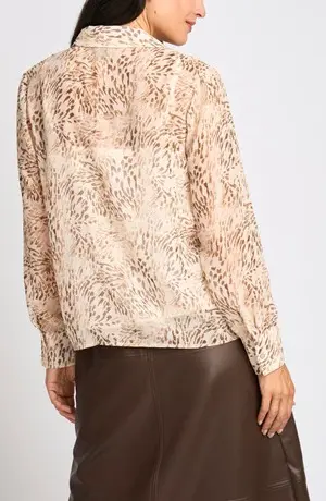 Halogen Hidden Placket Semisheer Chiffon Button-up Shirt