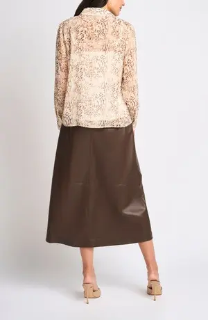 Halogen Hidden Placket Semisheer Chiffon Button-up Shirt