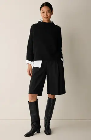 Eileen Fisher Pleated High Waist Wide Leg Shorts