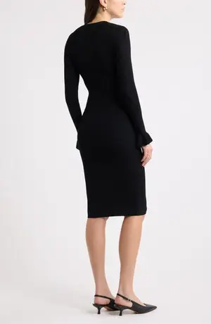 Caslon Striped Henley Sweater Dress - Black