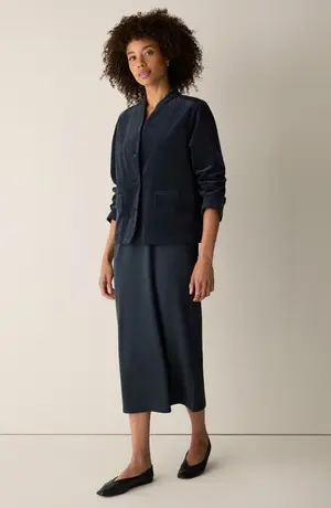 Eileen Fisher Stretch Organic Cotton Corduroy High Collar Jacket
