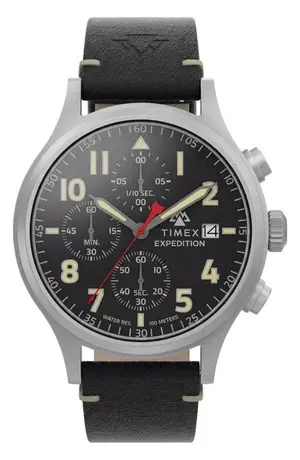 Timex® Expedition Sierra Chronograph Leather Strap Watch - Black