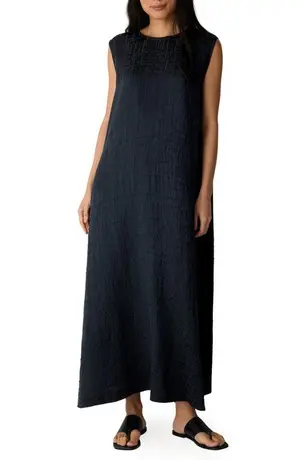 Eileen Fisher Silk Round Neck Maxi Dress - Maritime