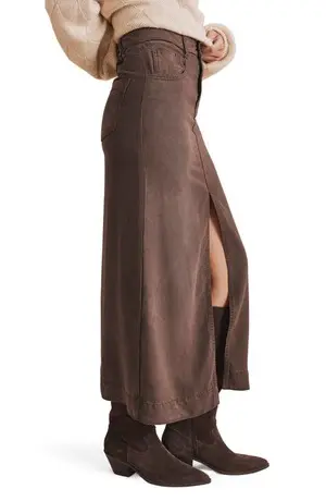 Splendid Ryder Front Slit Denim Skirt - Java Brown