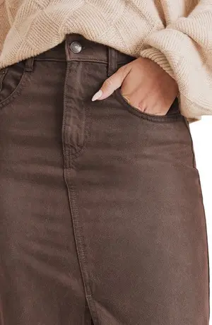 Splendid Ryder Front Slit Denim Skirt - Java Brown