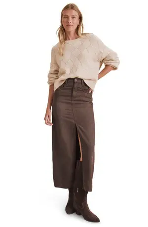 Splendid Ryder Front Slit Denim Skirt - Java Brown