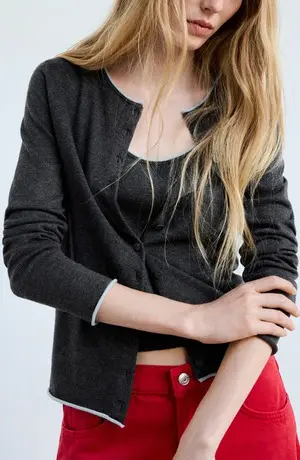 Mango Button Front Cardigan - Grey