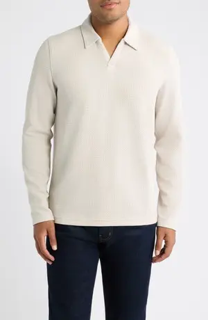 Johnston & Murphy Sedona Textured Long Sleeve Johnny Collar Polo - Stone