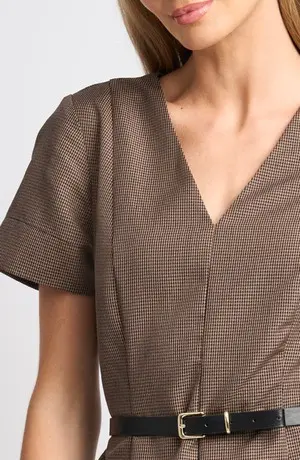 Halogen Combo Hem Dress With Leather Belt