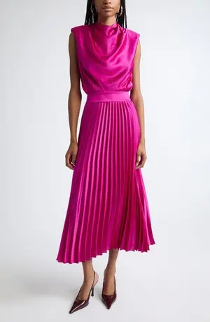 Ramy Brook Farah Pleated Midi Dress - Raspberry