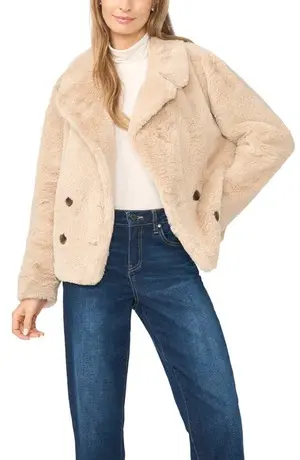 Halogen Double Breasted Faux Fur Peacoat