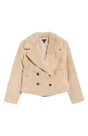 Halogen Double Breasted Faux Fur Peacoat - Stone