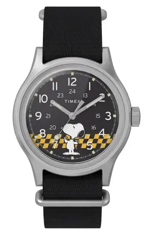 Timex® Peanuts Snoopy Mk1 Racing Fabric Strap Watch - Black