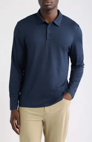 Zella Dynamic Long Sleeve Polo - Navy Eclipse Heather