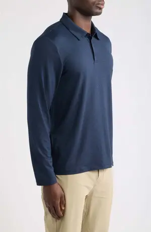 Zella Dynamic Long Sleeve Polo - Navy Eclipse Heather