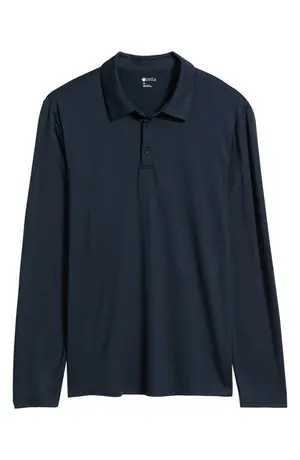 Zella Dynamic Long Sleeve Polo - Navy Eclipse Heather