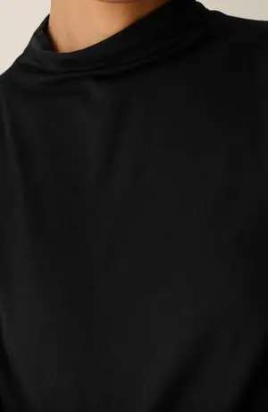 Eileen Fisher Funnel Neck Long Sleeve T-shirt - Black