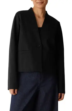 Eileen Fisher High Collar Cropped Jacket - Black