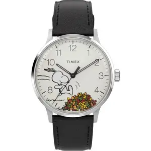 Timex® Peanuts Waterbury Classic Leather Strap Watch - Black