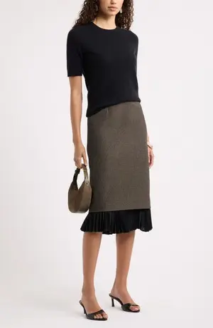 Nordstrom Patterned Pleat Trim Midi Skirt