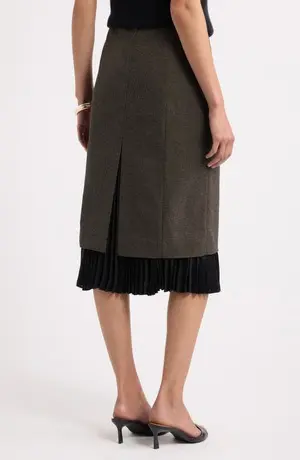 Nordstrom Patterned Pleat Trim Midi Skirt