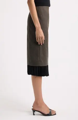 Nordstrom Patterned Pleat Trim Midi Skirt