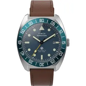 Timex® Expedition Pioneer Automatic Leather Strap Watch - Brown