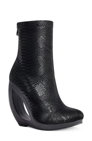 AZALEA WANG Rapture Faux Snakeskin Cutout Wedge Bootie