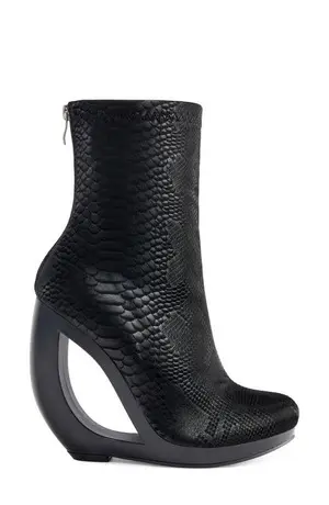 AZALEA WANG Rapture Faux Snakeskin Cutout Wedge Bootie