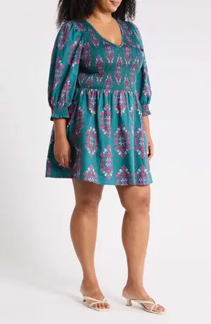 SUGARLIPS Isme Floral Smocked Cotton Fit & Flare Midi Dress