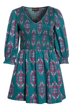 SUGARLIPS Isme Floral Smocked Cotton Fit & Flare Midi Dress