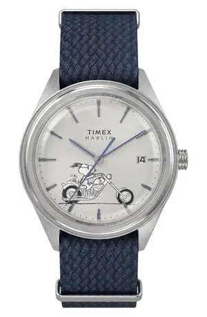 Timex® Peanuts Marlin Jet Easy Rider Fabric Strap Watch - Blue
