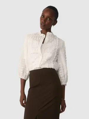 The Fold Nola Mandarin Collar Blouse - White