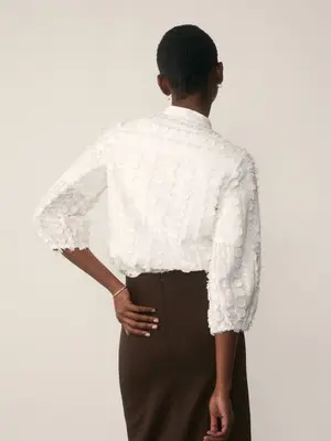 The Fold Nola Mandarin Collar Blouse - White
