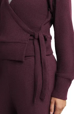 Beyond Yoga Rest Day Waffle Stitch Wrap Cardigan - Cabernet
