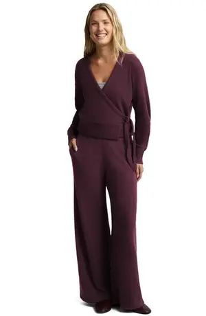 Beyond Yoga Rest Day Waffle Stitch Wrap Cardigan - Cabernet