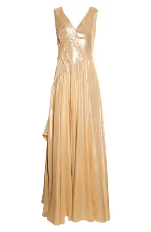 Akris Asymmetric Silk Georgette Lamé Gown - Gold