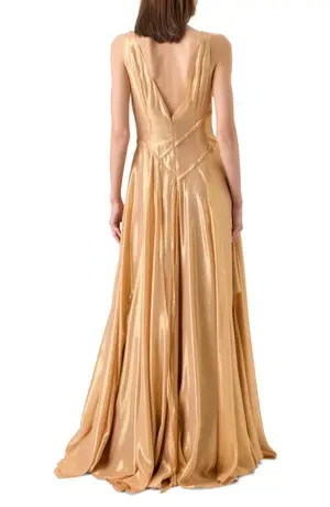 Akris Asymmetric Silk Georgette Lamé Gown