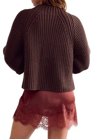 Free People Low Tide Mock Neck Sweater - Chocolate