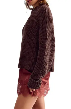Free People Low Tide Mock Neck Sweater - Chocolate